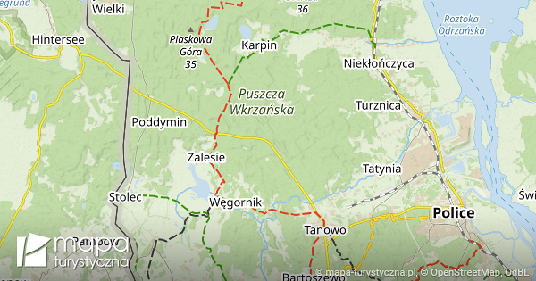 Równina Wkrzańska (Równina Policka) - mapa szlaków turystycznych | mapa ...