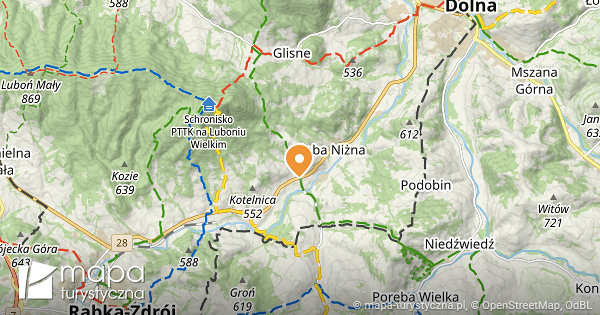 Raba Niżna - mapa szlaków turystycznych | mapa-turystyczna.pl