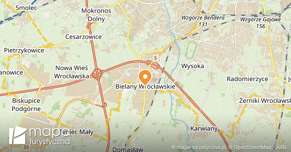 Bielany Wrocławskie - mapa szlaków turystycznych | mapa-turystyczna.pl
