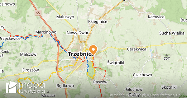 Trzebnica, ul. Czereśniowa - mapa szlaków turystycznych | mapa ...