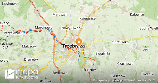 Trzebnica, ul. Grunwaldzka - mapa szlaków turystycznych | mapa ...