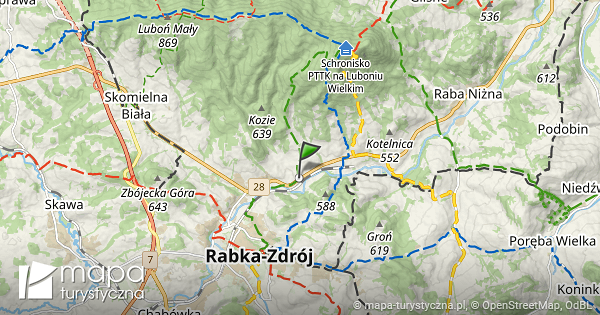 Rabka-Zdrój, Śmietanowa - mapa szlaków turystycznych | mapa-turystyczna.pl