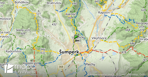 Šumperk, učiliště, MHD - mapa szlaków turystycznych | mapa-turystyczna.pl
