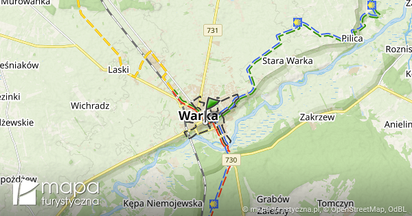 Warka - mapa szlaków turystycznych | mapa-turystyczna.pl