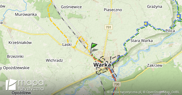 Warka, stacja kolejowa - mapa szlaków turystycznych | mapa-turystyczna.pl