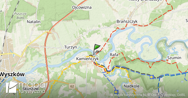 Kamieńczyk, rzeka Bug - mapa szlaków turystycznych | mapa-turystyczna.pl