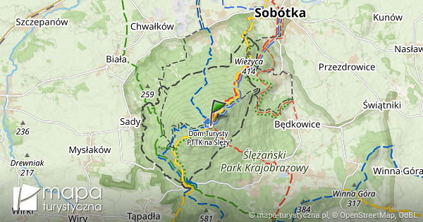 Ślęża, rozejście szlaków - mapa szlaków turystycznych | mapa-turystyczna.pl
