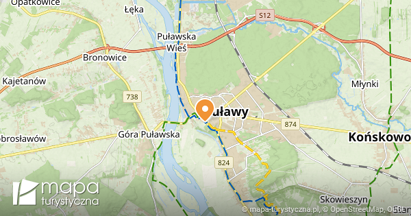 Puławy - mapa szlaków turystycznych | mapa-turystyczna.pl