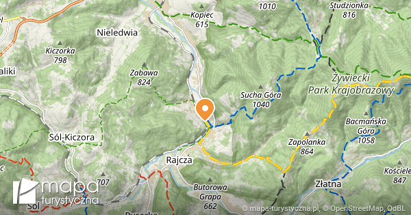Rajcza, rozejście szlaków - mapa szlaków turystycznych | mapa ...