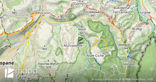 Murzasichle, granica TPN - mapa szlaków turystycznych | mapa-turystyczna.pl