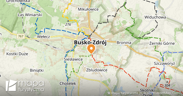 Busko-Zdrój, Park Zdrojowy - mapa szlaków turystycznych | mapa ...