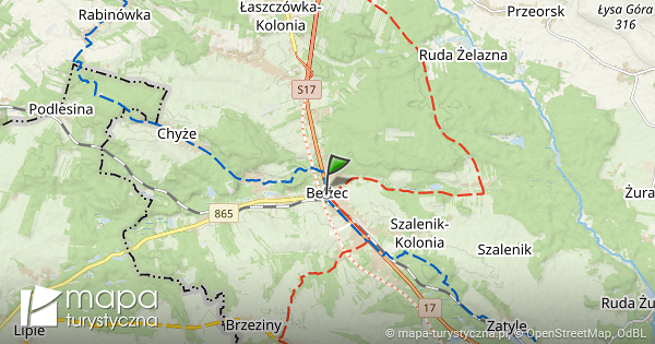 Bełżec - mapa szlaków turystycznych | mapa-turystyczna.pl