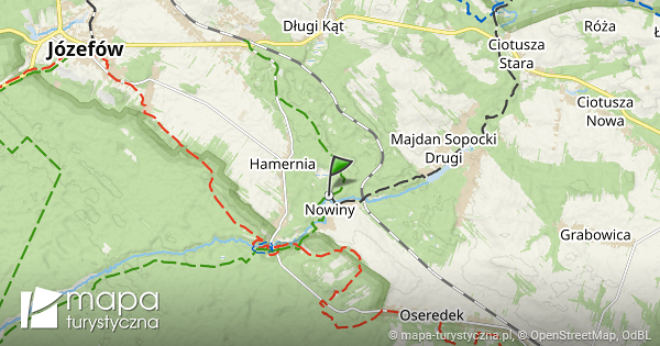 Nowiny, węzeł szlaków - mapa szlaków turystycznych | mapa-turystyczna.pl