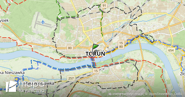 Toruń - mapa szlaków turystycznych | mapa-turystyczna.pl