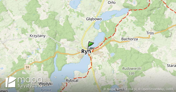 Ryn - mapa szlaków turystycznych | mapa-turystyczna.pl