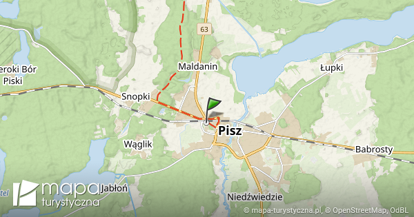 Pisz, dworzec kolejowy - mapa szlaków turystycznych | mapa-turystyczna.pl