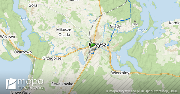 Orzysz, dworzec kolejowy - mapa szlaków turystycznych | mapa-turystyczna.pl