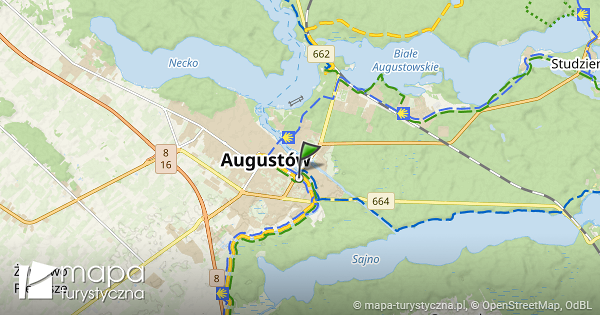 Augustów, Park przy Starej Poczcie - mapa szlaków turystycznych | mapa ...