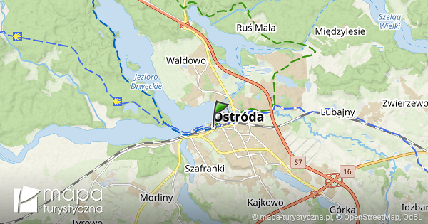 Ostróda - mapa szlaków turystycznych | mapa-turystyczna.pl