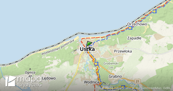 Ustka, dworzec kolejowy - mapa szlaków turystycznych | mapa-turystyczna.pl