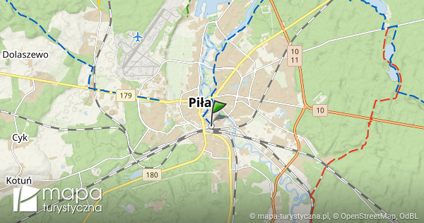 Piła, dworzec kolejowy - mapa szlaków turystycznych | mapa-turystyczna.pl