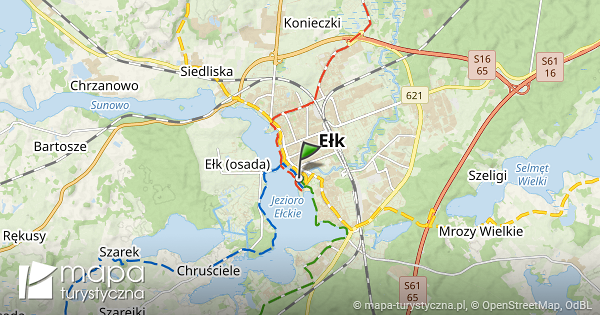 Ełk, rzeka Ełk - mapa szlaków turystycznych | mapa-turystyczna.pl