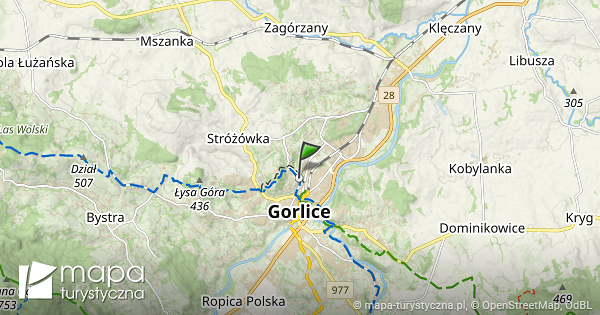 Gorlice, ul. Korczaka - mapa szlaków turystycznych | mapa-turystyczna.pl