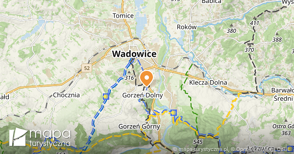 Wadowice, ul. Szkolna - mapa szlaków turystycznych | mapa-turystyczna.pl