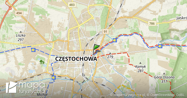 Częstochowa, wały nad Wartą - mapa szlaków turystycznych | mapa ...