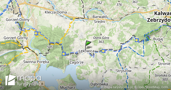 Łękawica - mapa szlaków turystycznych | mapa-turystyczna.pl