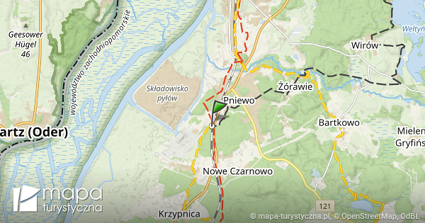Dolna Odra, przejazd kolejowy - mapa szlaków turystycznych | mapa ...