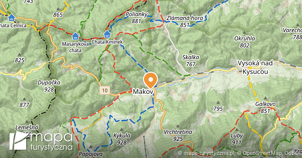 Makov, centrum - mapa szlaków turystycznych | mapa-turystyczna.pl