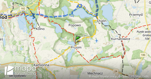 Prusim, rozejście szlaków - mapa szlaków turystycznych | mapa-turystyczna.pl