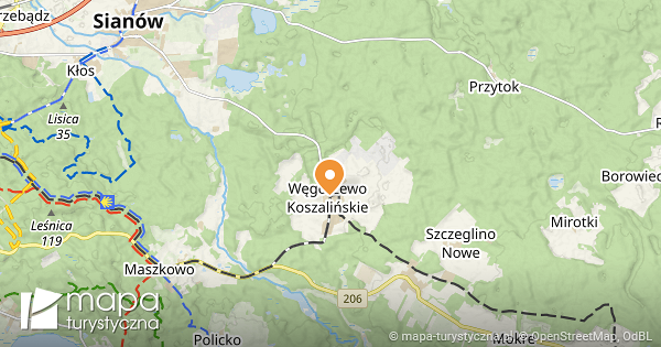 Węgorzewo Koszalińskie - mapa szlaków turystycznych | mapa-turystyczna.pl