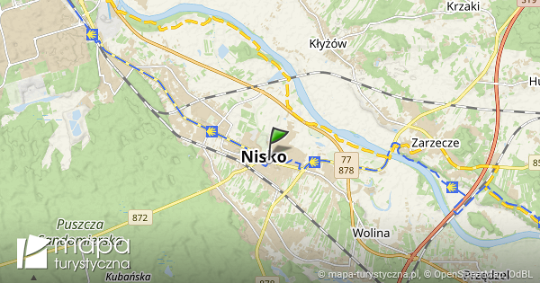 Nisko - mapa szlaków turystycznych | mapa-turystyczna.pl