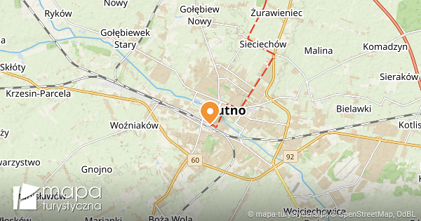 Kutno, dworzec kolejowy - mapa szlaków turystycznych | mapa-turystyczna.pl