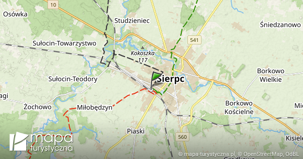 Sierpc, dworzec kolejowy - mapa szlaków turystycznych | mapa-turystyczna.pl