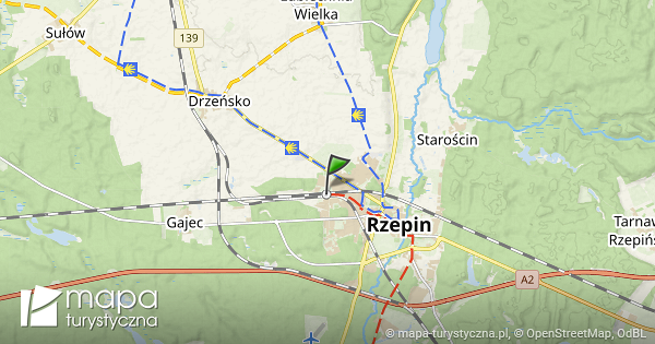 Rzepin, dworzec kolejowy - mapa szlaków turystycznych | mapa-turystyczna.pl
