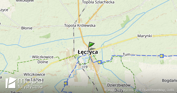 Łęczyca - mapa szlaków turystycznych | mapa-turystyczna.pl
