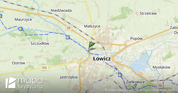 Łowicz, most na Bzurze - mapa szlaków turystycznych | mapa-turystyczna.pl