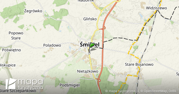 Śmigiel, dworzec kolejowy - mapa szlaków turystycznych | mapa ...