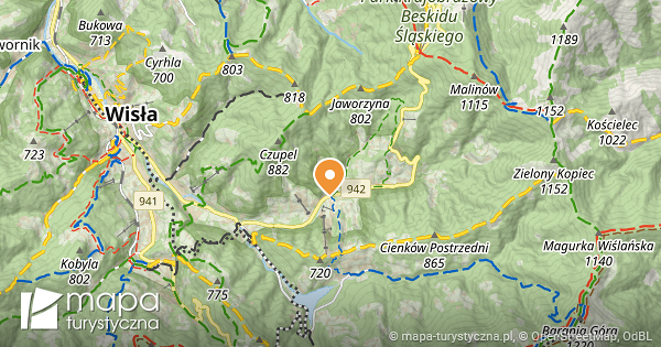 Wisła, Malinka - mapa szlaków turystycznych | mapa-turystyczna.pl