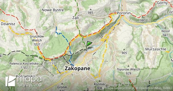 Zakopane, most na potoku Zakopianka - mapa szlaków turystycznych | mapa ...