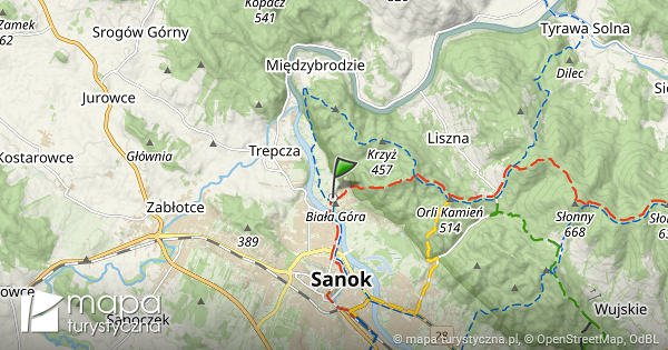 Sanok, Biała Góra - mapa szlaków turystycznych | mapa-turystyczna.pl