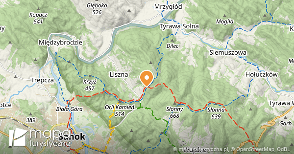 Liszna, rozejście szlaków - mapa szlaków turystycznych | mapa ...