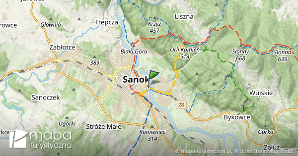 Sanok, most na Sanie - mapa szlaków turystycznych | mapa-turystyczna.pl