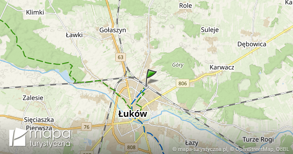 Łuków, dworzec kolejowy - mapa szlaków turystycznych | mapa-turystyczna.pl