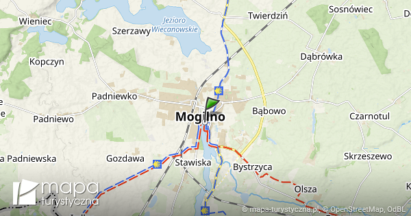 Mogilno, jezioro Mogileńskie - mapa szlaków turystycznych | mapa ...