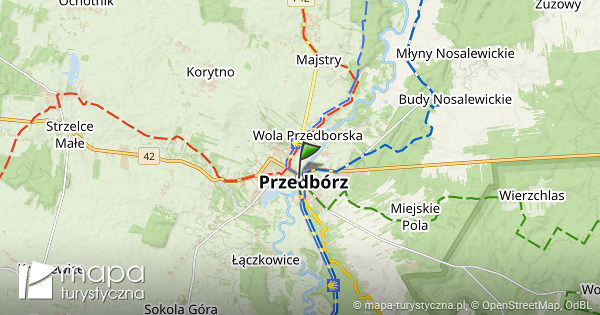 Przedbórz, rondo - mapa szlaków turystycznych | mapa-turystyczna.pl