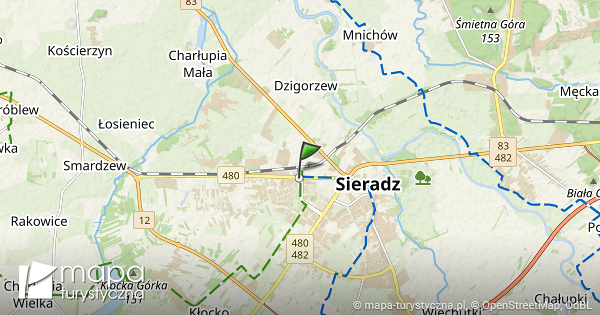 Sieradz, ul. Kolejowa - mapa szlaków turystycznych | mapa-turystyczna.pl